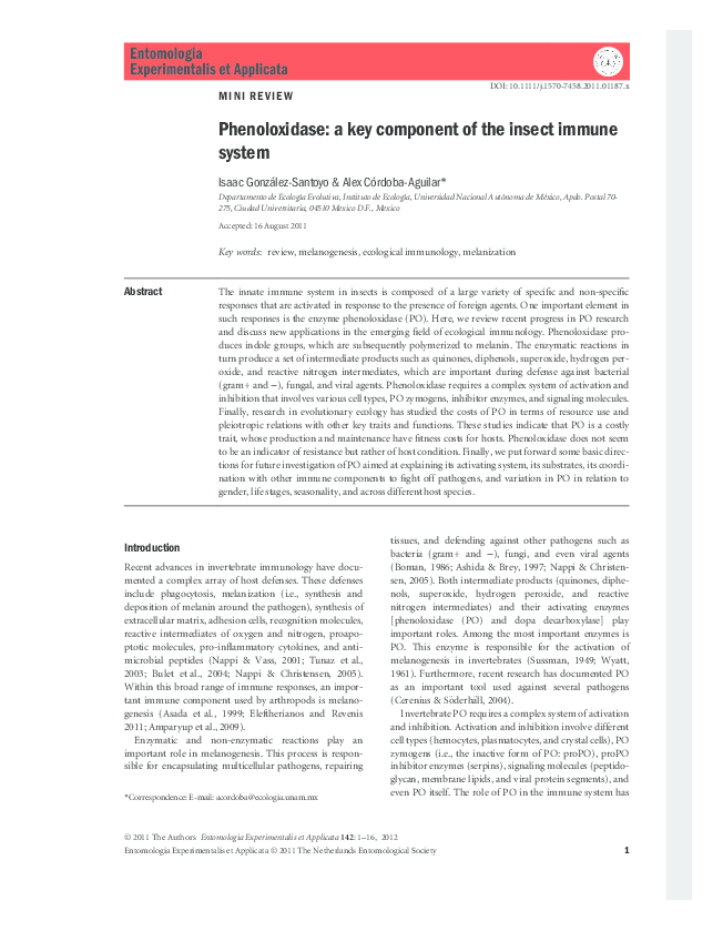 (PDF) M I N I R E V I E W Phenoloxidase: a key component of the insect ...