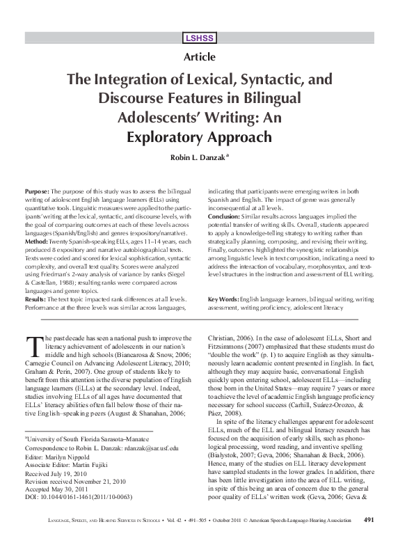 (PDF) The integration of lexical, syntactic, and discourse features in bilingual adolescents ...