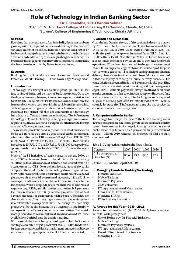 (PDF) Role of Technology in Indian Banking Sector 1