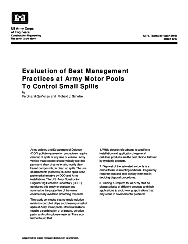 (PDF) Evaluation of Best Management Practices at Army Motor Pools To ...