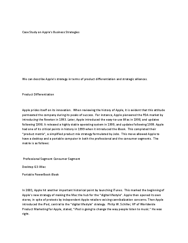 (DOC) Case Study on Apple's Business Strategies