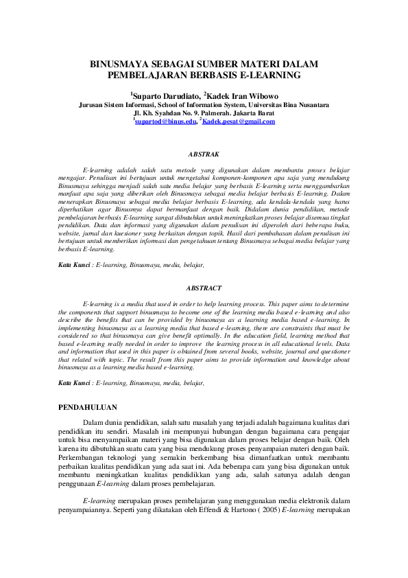 (DOC) BINUSMAYA SEBAGAI SUMBER MATERI DALAM PEMBELAJARAN BERBASIS E- LEARNING