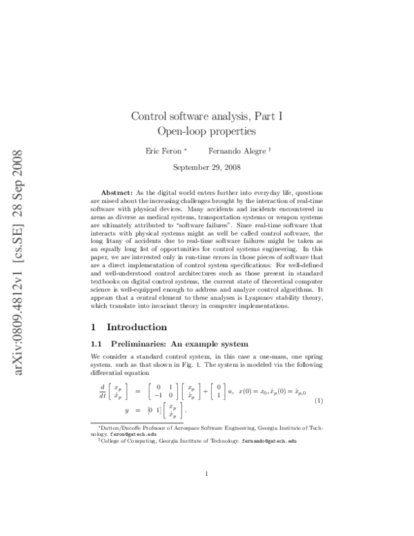 Pdf Control Software Analysis Part I Open Loop Properties