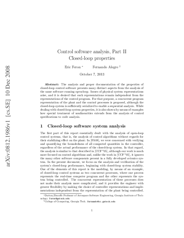 Pdf Control Software Analysis Part Ii Closed Loop Analysis Fernando Alegre
