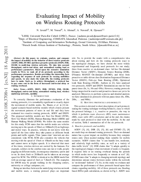 (PDF) Evaluating Impact of Mobility on Wireless Routing Protocols