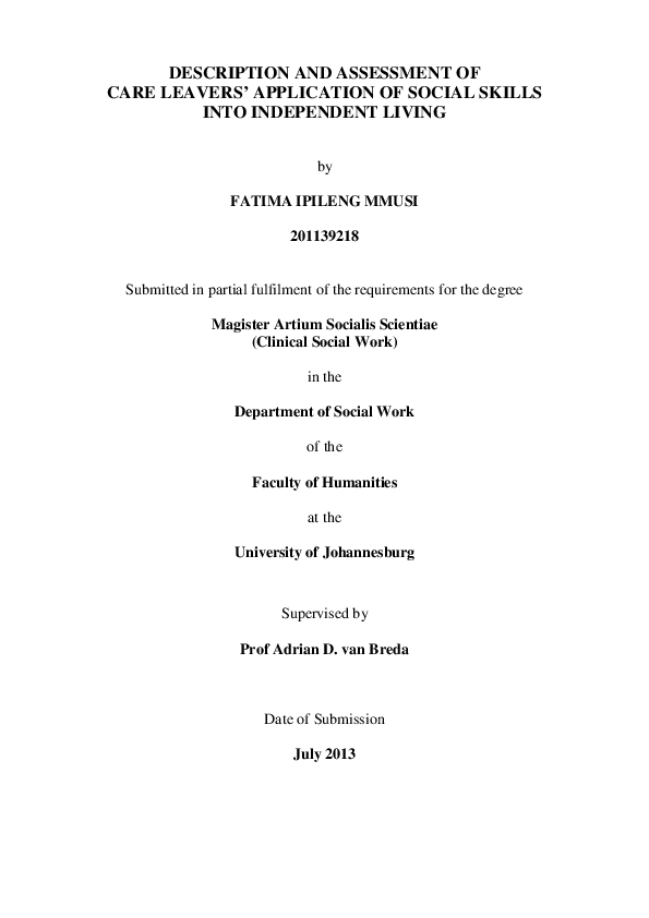 (PDF) Mmusi, F.I. (2013). Description and assessment of care leavers ...