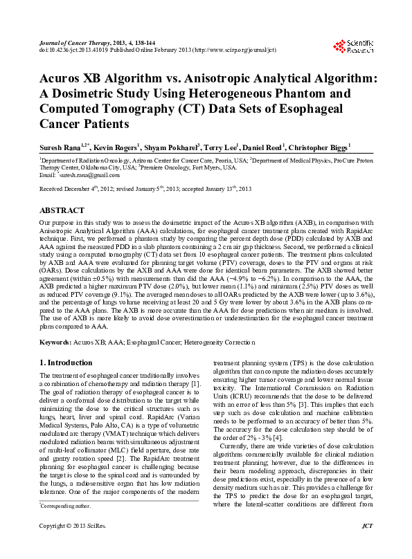 Pdf Acuros Xb Algorithm Vs Anisotropic Analytical Algorithm A