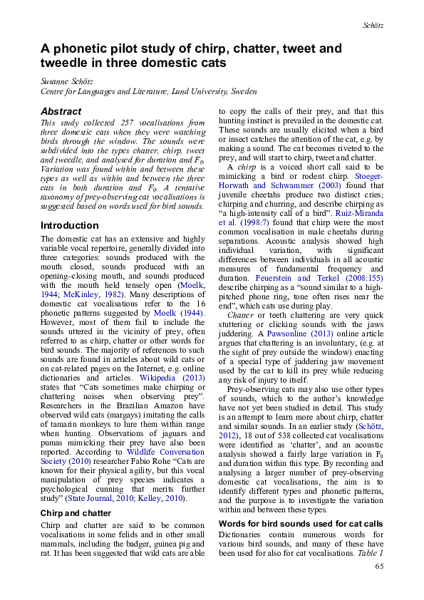 (PDF) A phonetic pilot study of vocalisations in three cats | Susanne ...