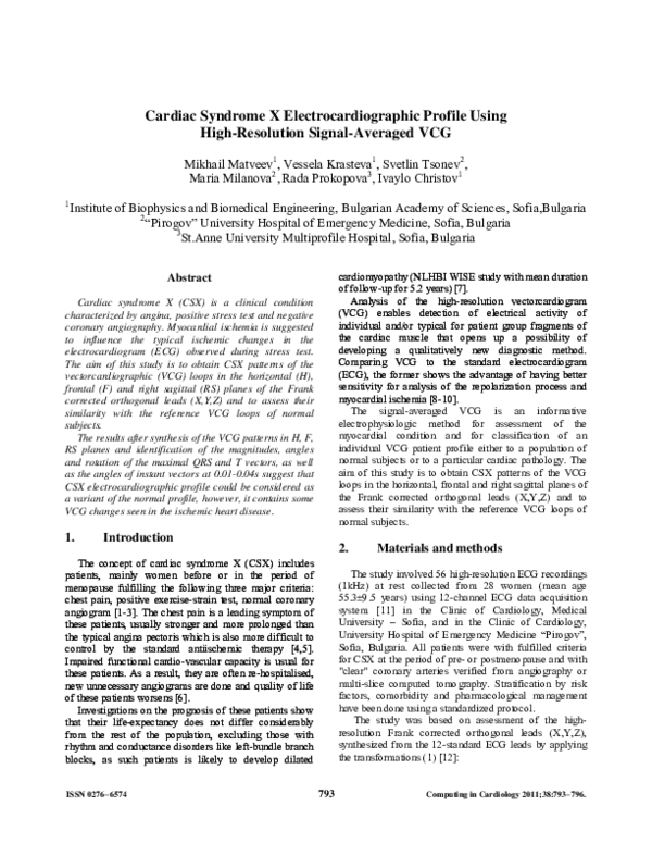 (PDF) Cardiac syndrome X electrocardiographic profile using high-resolution signal-averaged VCG