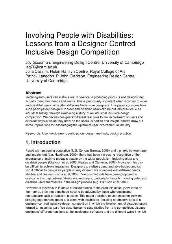 (PDF) Involving People with Disabilities: Lessons from a Designer ...