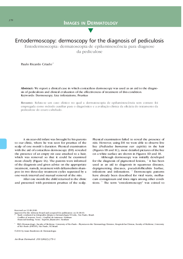 (PDF) Entodermoscopy: dermoscopy for the diagnosis of pediculosis