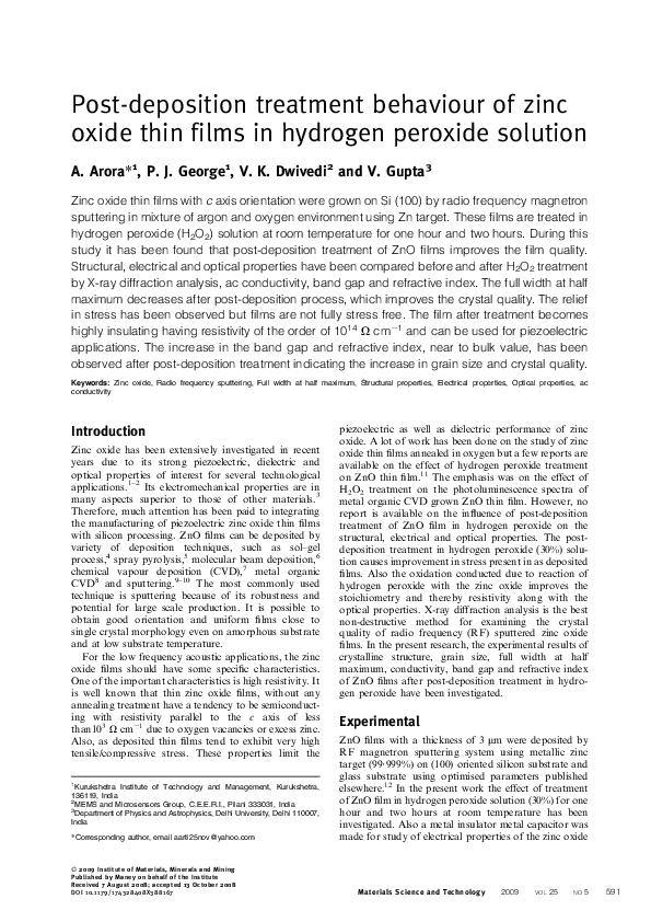 (PDF) Post-deposition treatment behaviour of zinc oxide thin films in ...
