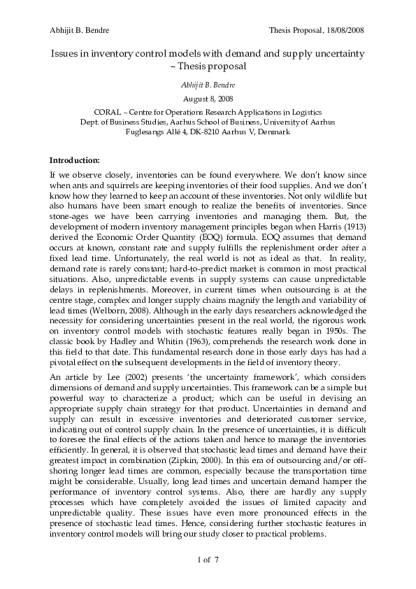 (PDF) Issues in inventory control models with demand and supply ...