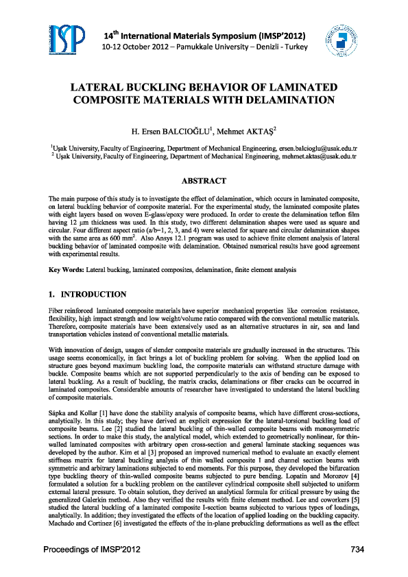 Pdf Lateral Buckling Behaviour Of Laminated Composite Materials With Delamination
