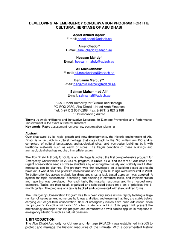 (PDF) Developing an emergency conservation program for the cultural ...