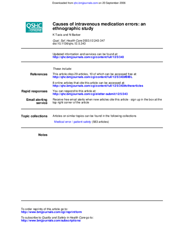 (PDF) Causes of intravenous medication errors: an ethnographic study