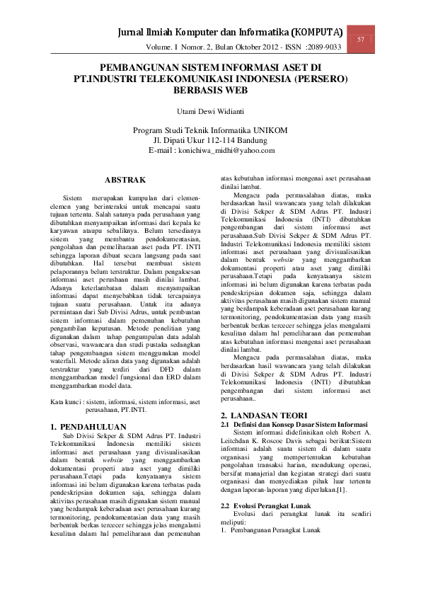 (PDF) Jurnal Ilmiah Komputer dan Informatika (KOMPUTA) PEMBANGUNAN SISTEM INFORMASI ASET DI PT ...