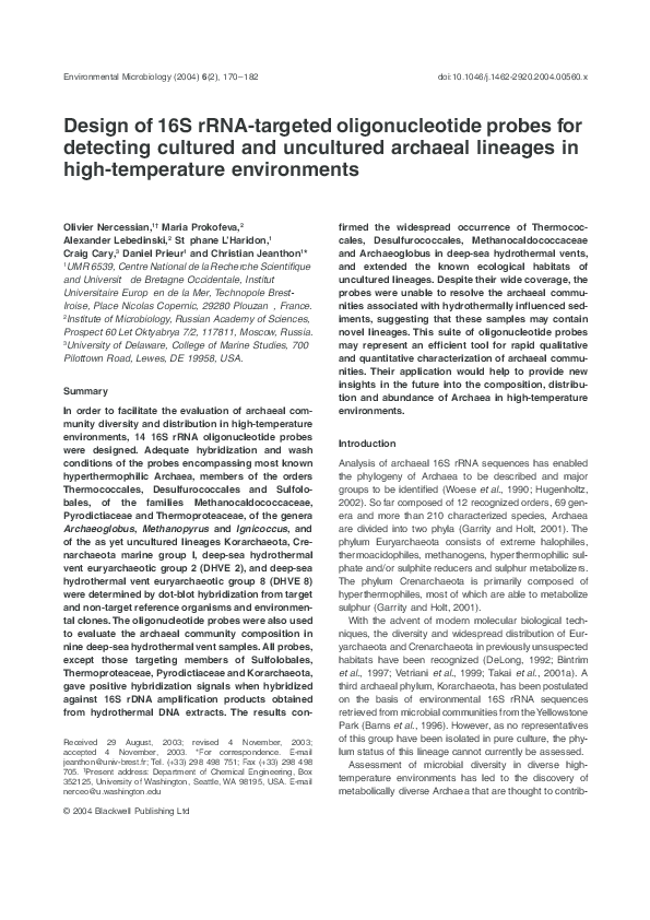Design of 16S rRNA-targeted oligonucleotide probes for detecting cultured and uncultured ...
