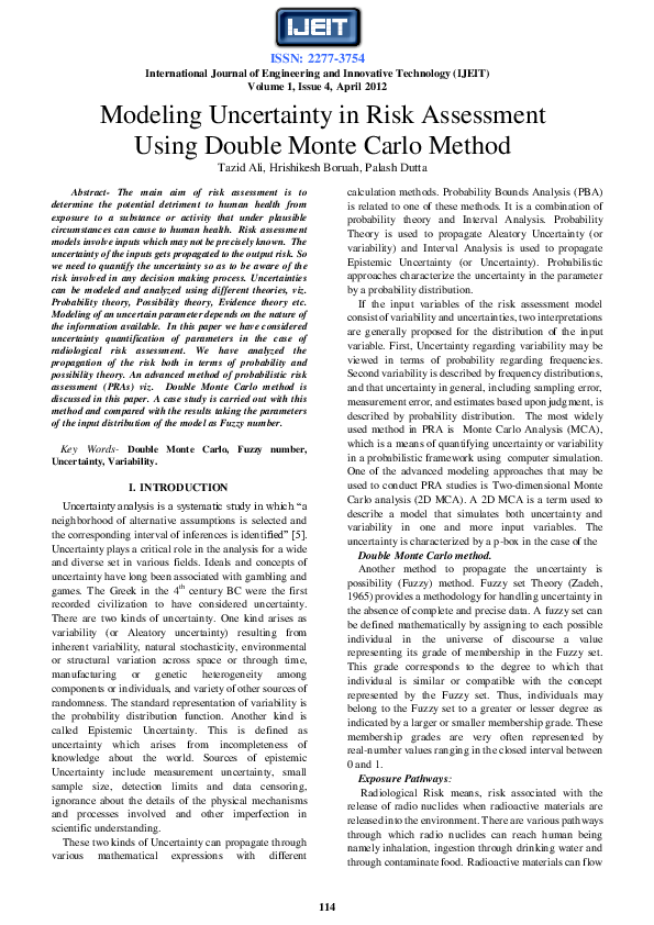 (PDF) Modeling Uncertainty in Risk Assessment Using Double Monte Carlo ...