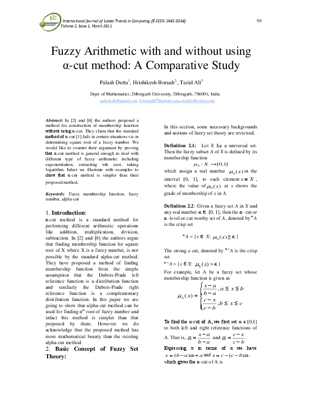 Pdf Fuzzy Arithmetic With And Without Using α Cut Method A