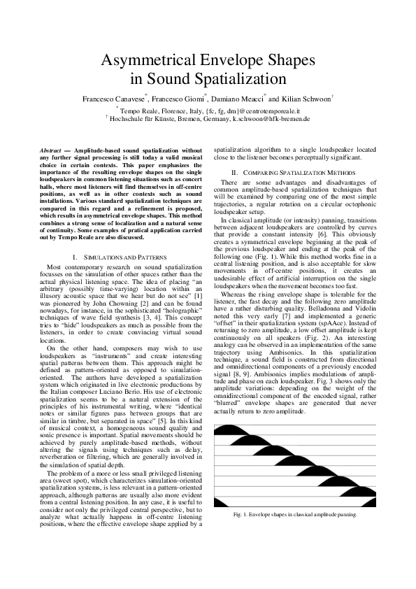 (PDF) Asymmetrical Envelope Shapes in Sound Spatialization