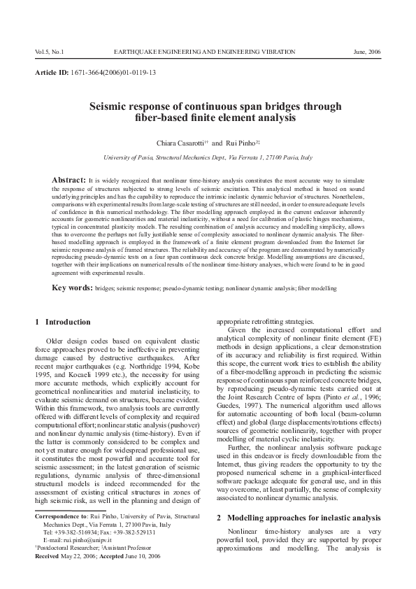 Pdf Seismic Response Of Continuous Span Bridges Through Fiber Based Finite Element Analysis
