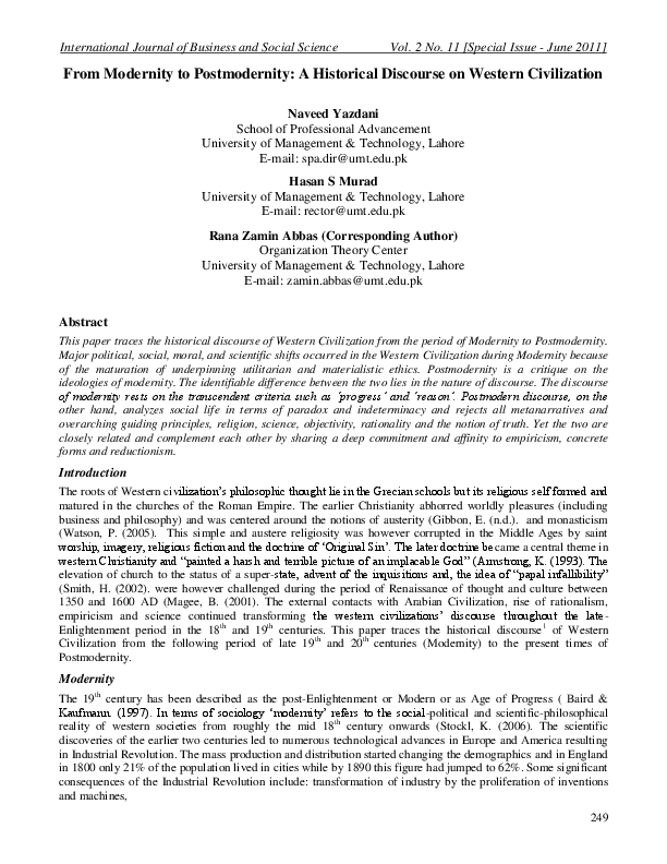 (PDF) From Modernity to Postmodernity: A Historical Discourse on ...