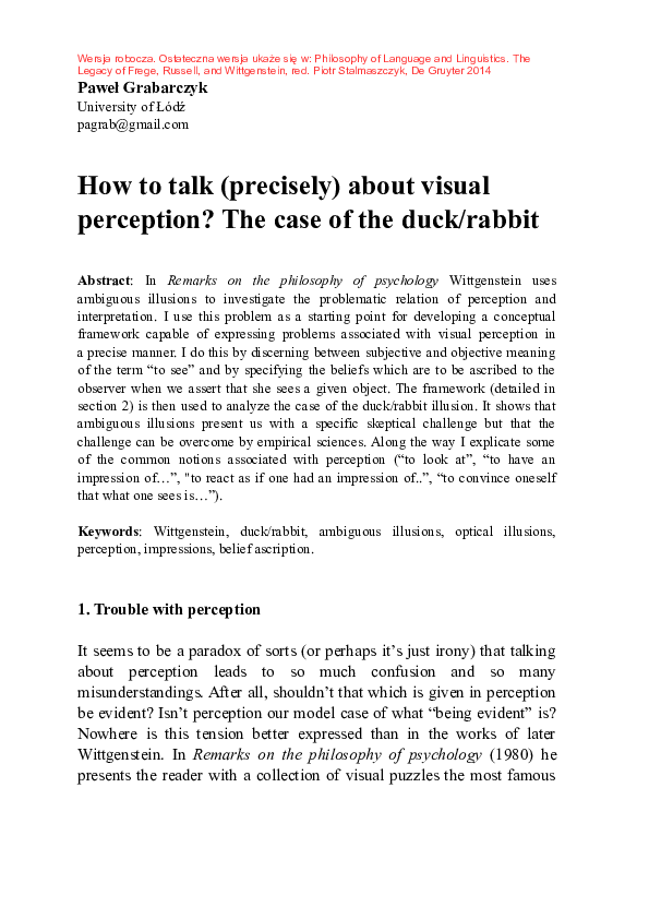 How to (precisely) talk about visual perception? The case of the duck ...