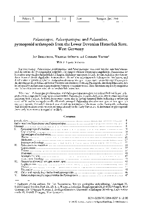 Palaeoisopus, Palaeopantopus and Palaeothea, pycnogonid arthropods from ...