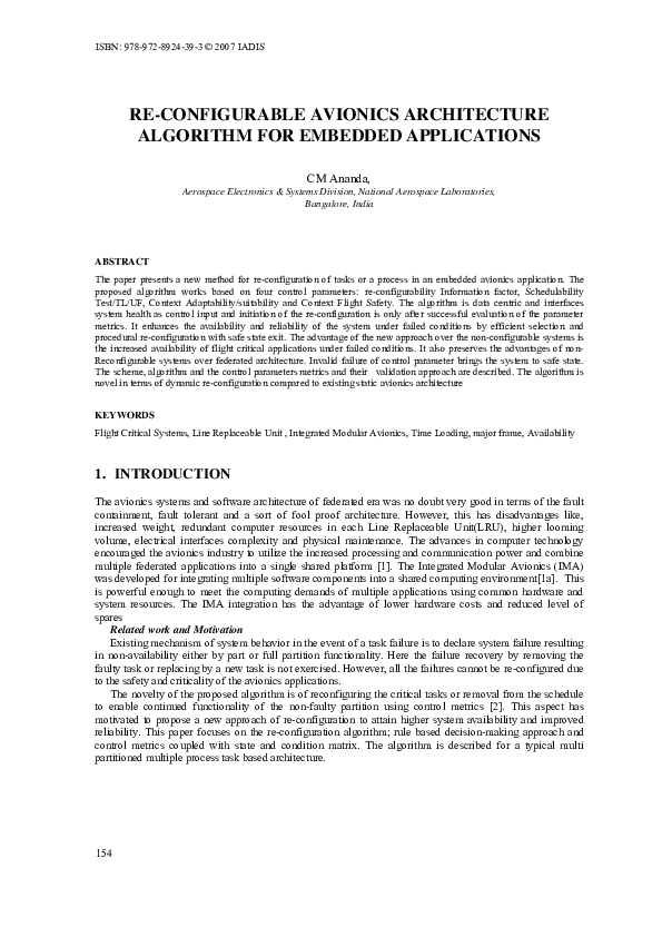 (PDF) RECONFIGURABLE AVIONICS ARCHITECTURE ALGORITHM FOR EMBEDDED APPLICATIONS