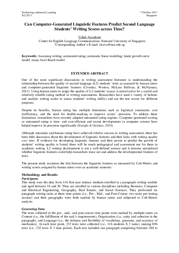 (PDF) Can Computer-Generated Linguistic Features Predict Second Language Students’Writing Scores ...