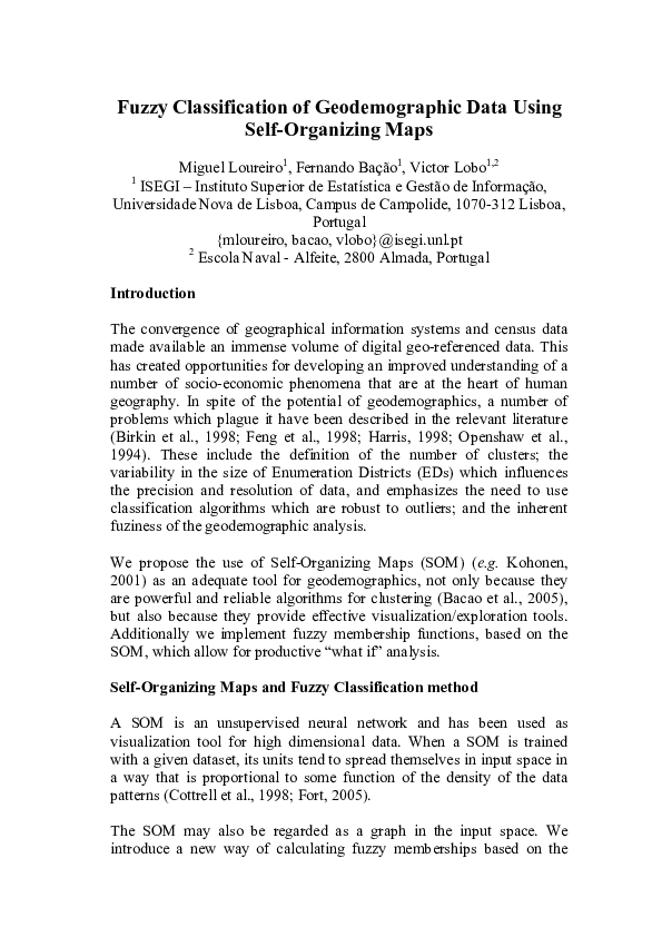 (PDF) Fuzzy Classification of Geodemographic Data Using Self-Organizing Maps