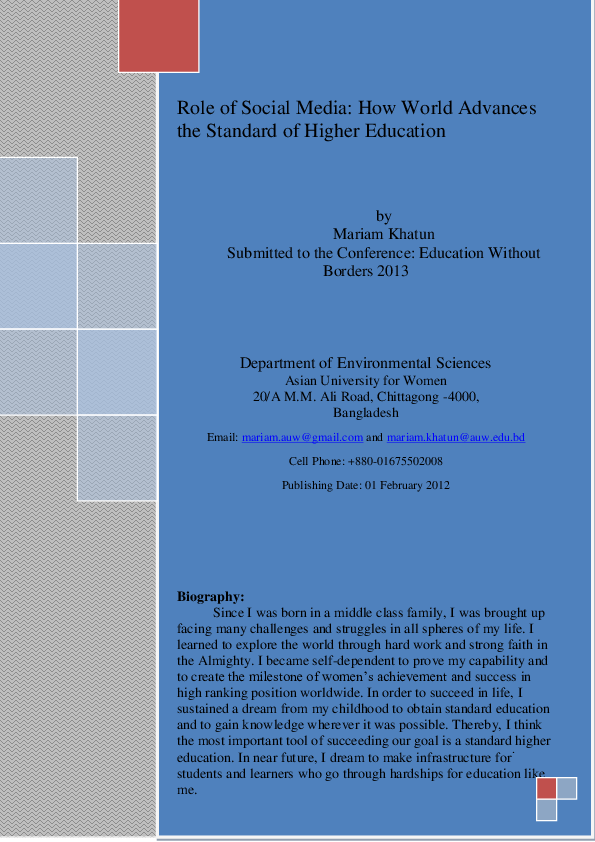(PDF) Role of Social Media: How World Advances the Standard of Higher ...