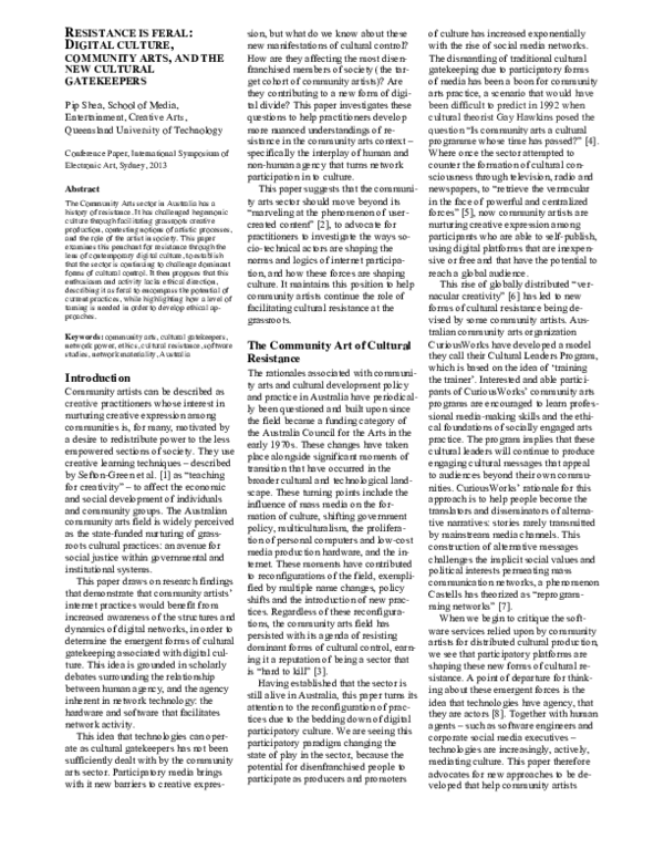 (PDF) Resistance is feral: Digital culture, community arts, and the new ...