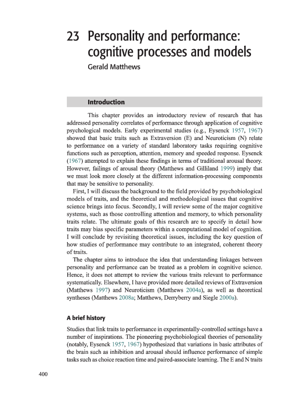 (PDF) Personality and Performance: Cognitive Processes and Models