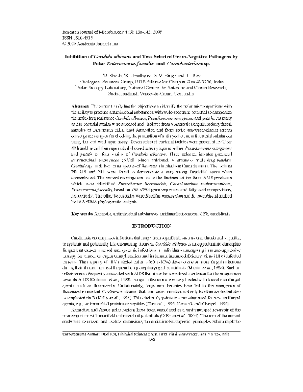 Inhibition of Candida albicans and Two Selected Gram-Negative Pathogens ...