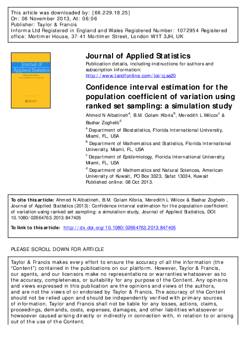 Pdf Confidence Interval Estimation For The Population Coefficient Of Variation Using Ranked