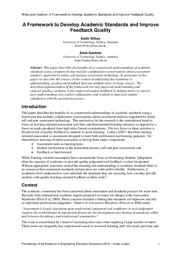 (PDF) A Framework to Develop Academic Standards and Improve Feedback ...