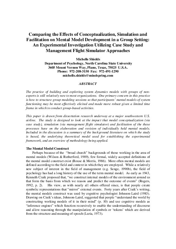 (PDF) Comparing the Effects of Conceptualization, Simulation and Facilitation on Mental Model ...