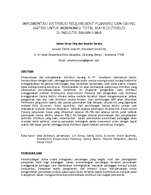 (DOC) IMPLEMENTASI DISTRIBUSI REQUIREMENT PLANNING DAN SAVING MATRIX ...