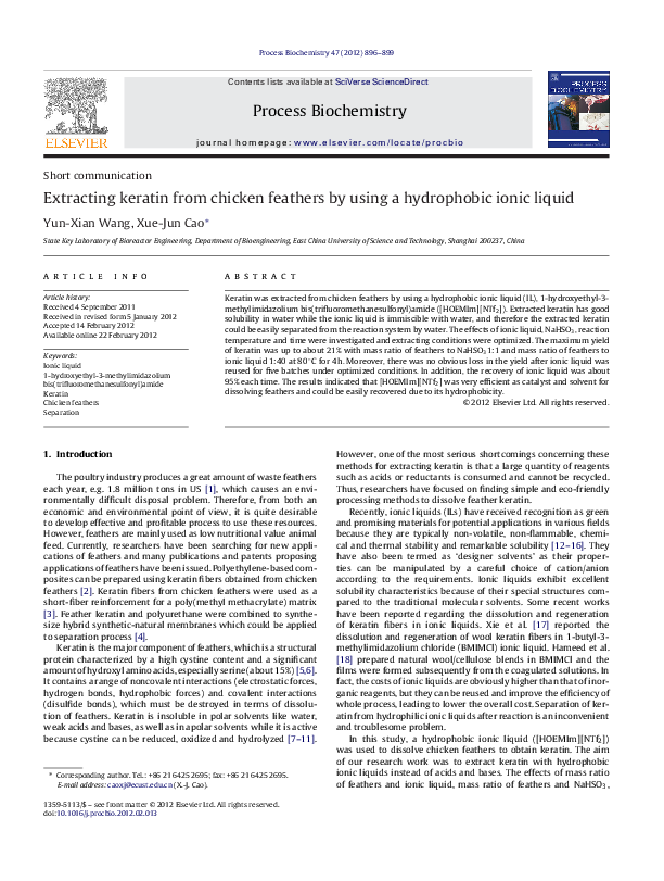 (PDF) Extracting keratin from chicken feathers by using a hydrophobic ...