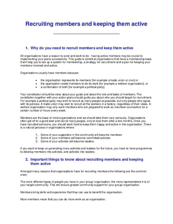 (DOC) Recruiting members and keeping them active