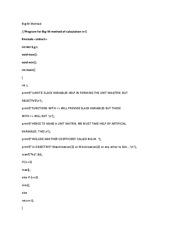 (DOC) Big-M Method //Program for Big | Kishan Gupta - Academia.edu