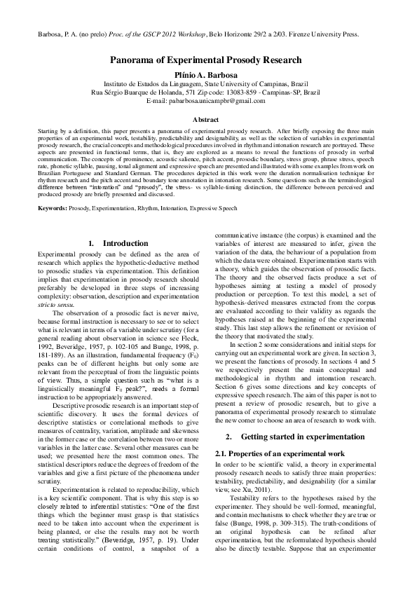 Panorama of Experimental Prosody Research