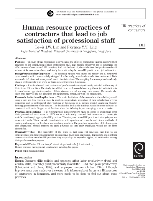 (PDF) Human resource practices of contractors that lead to job ...