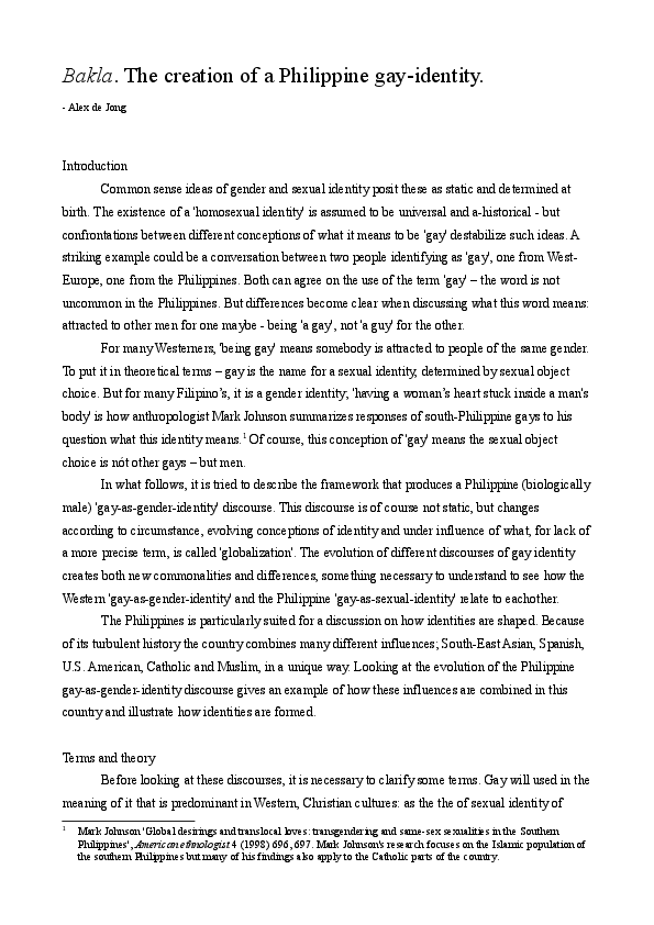 (DOC) Bakla. The creation of a Philippine gay-identity