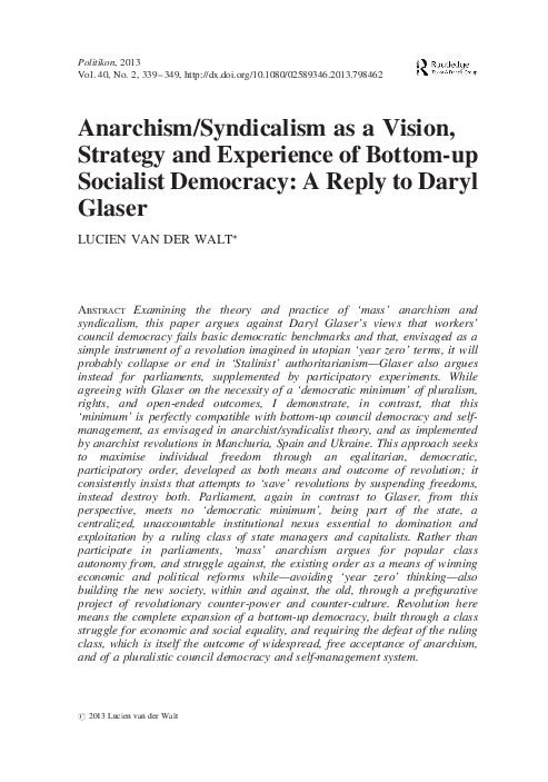 (PDF) JOURNAL: 2013, "Anarchism/ Syndicalism as a Vision, Strategy and ...