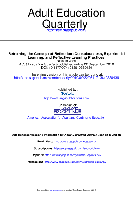 Reframing the Concept of Reflection: Consciousness, Experiential ...