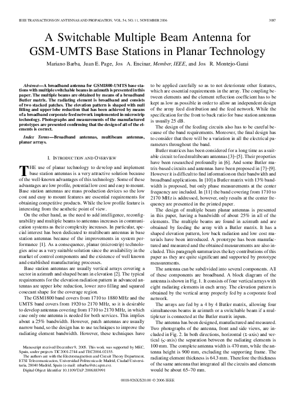 (PDF) A Switchable Multiple Beam Antenna for GSM-UMTS Base Stations in ...