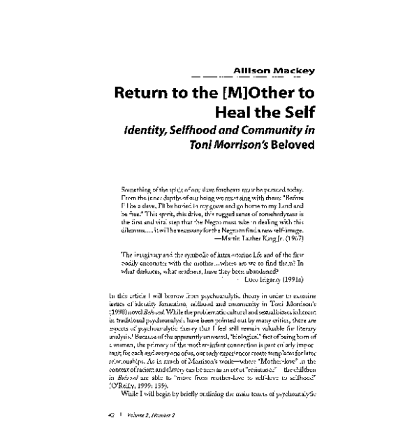 (PDF) Return to the (M)Other to Heal the Self: Identity, Selfhood and ...
